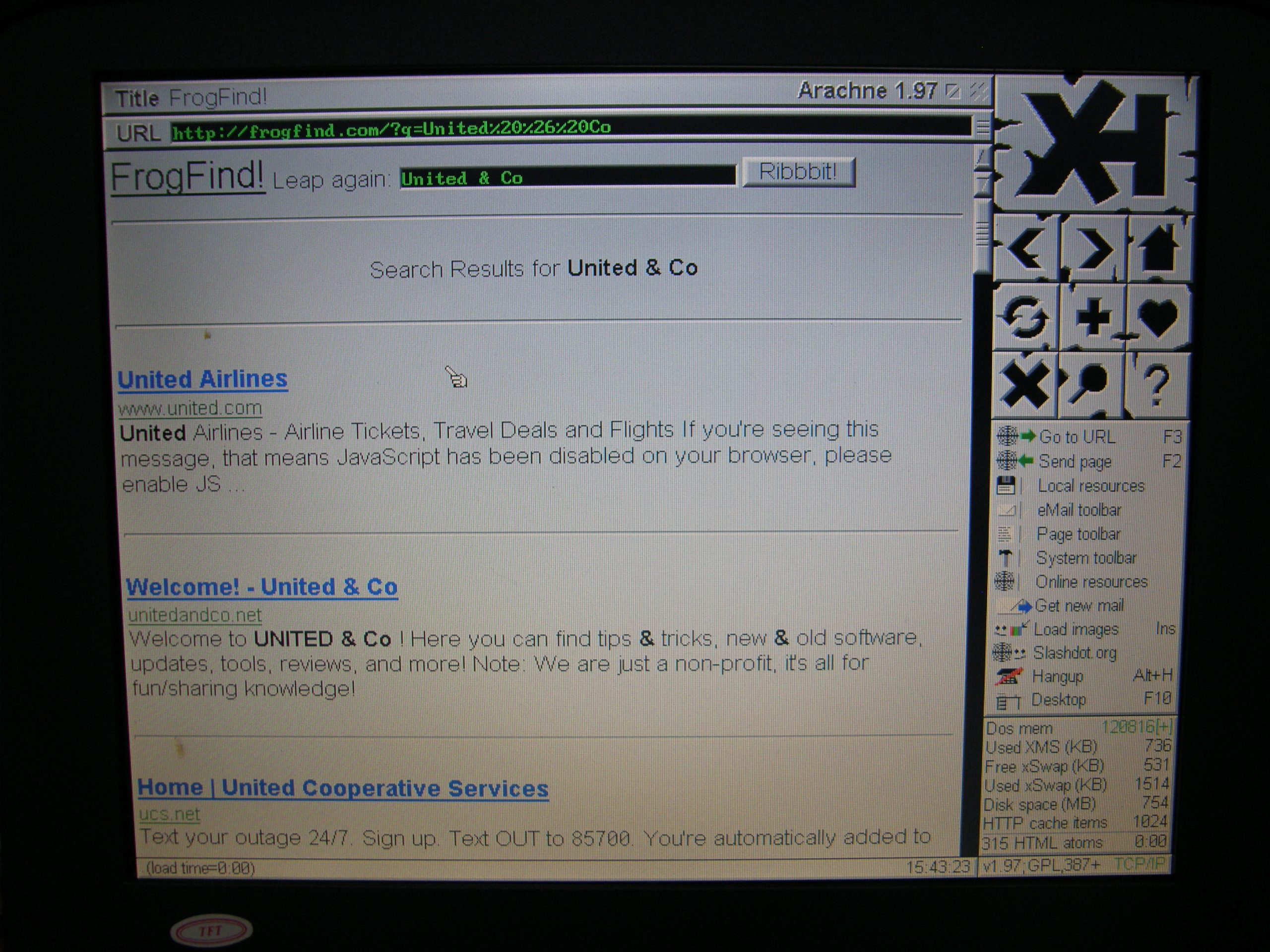 Arachne 1.97: The last graphical pure DOS web browser! - United & Co